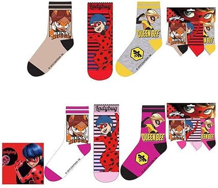 Miraculous Lady Bug Socks 3 Pairs - White - 6-8.5: Amazon.co.uk: Clothing