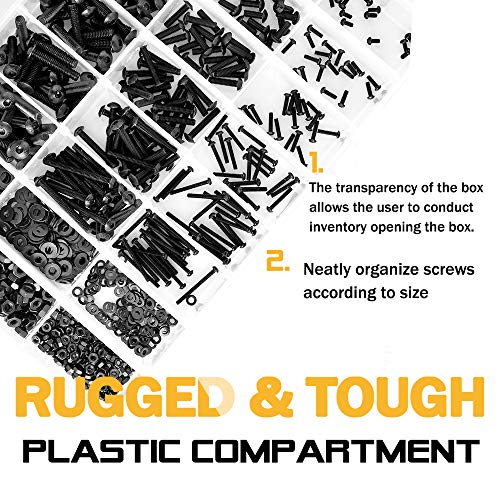 VIGRUE M2 M3 M4 Hex Socket Button Head Cap Screws Bolts Nuts Washers Assortment Kit with Allen ...