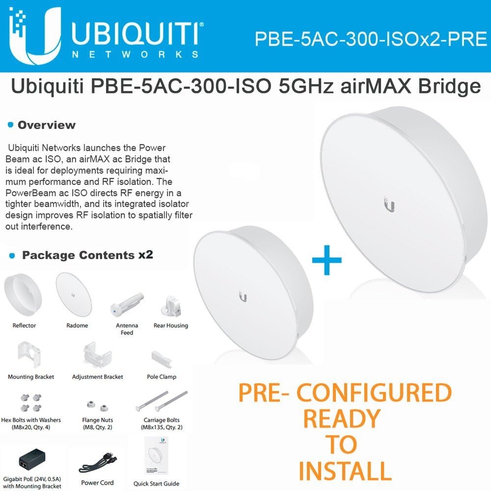 Amazon.com: Ubiquiti PBE-5AC-300-ISO 2PACK PRE-CONFIG 5GHz PowerBeam AC ...