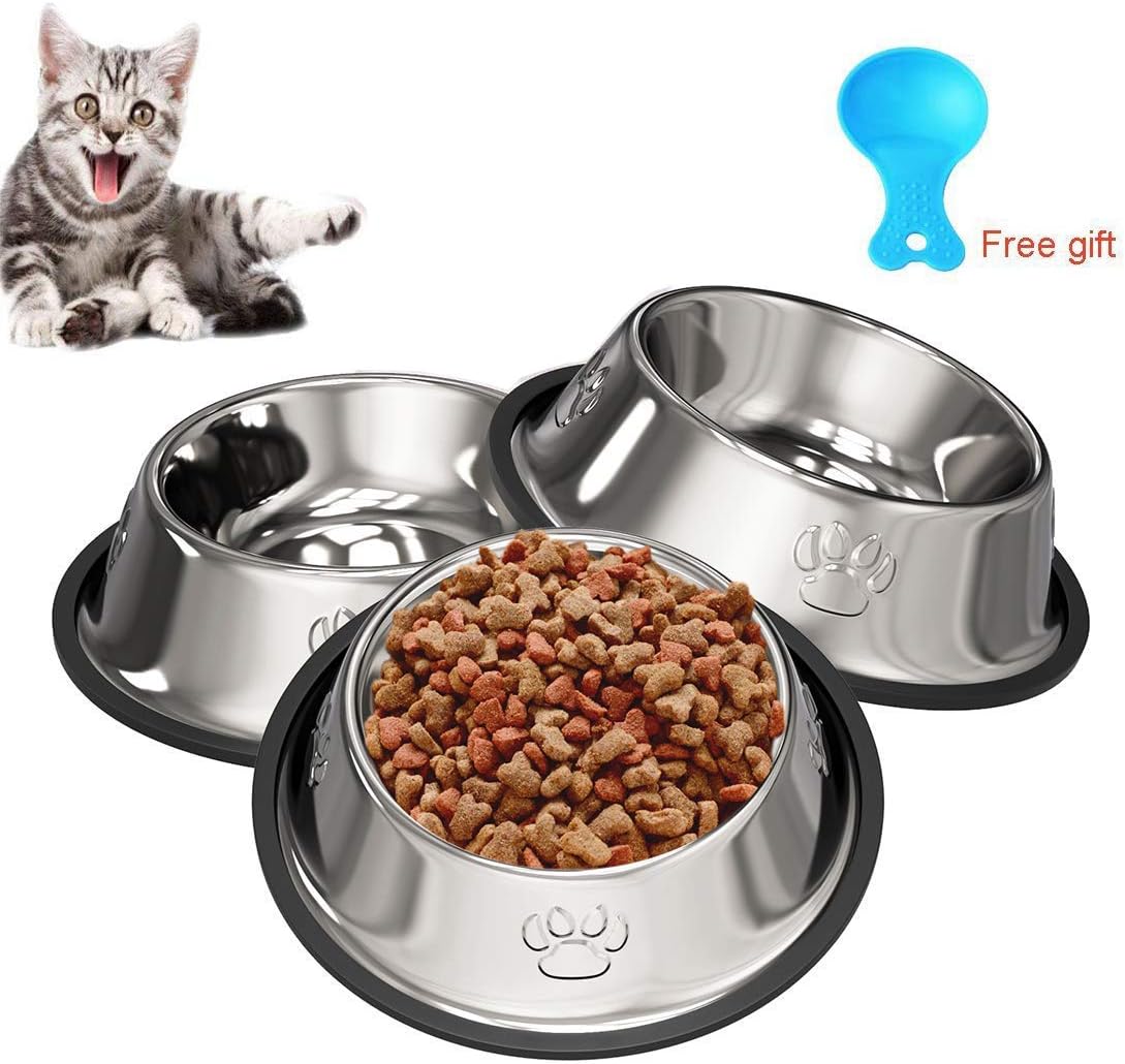 Katzennapf, Futternapf Katze - 3 Stück Katzennapf Edelstahl Rutschfest ...