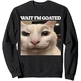 Amazon.com: Wait I'm Goated Cat Funny Silly Cat Staring Cat Funny Meme ...