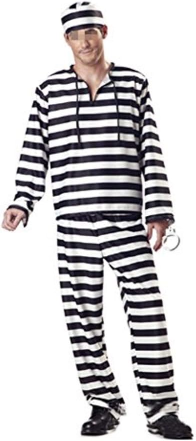 NewDong Adult Striped Prisoner Costume Black White Long Sleeved Uniform ...