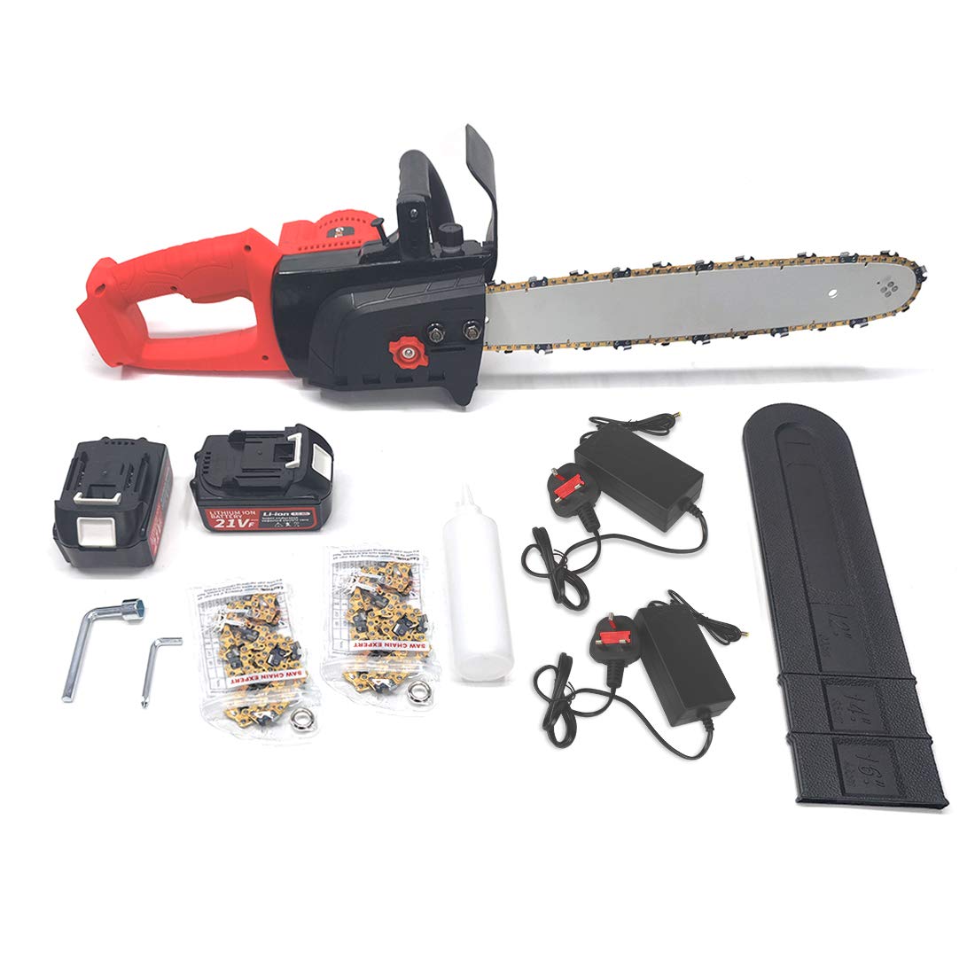21V Electric Cordless Chainsaw Wood Cutting Chain Saw Garden Tree Shear ...