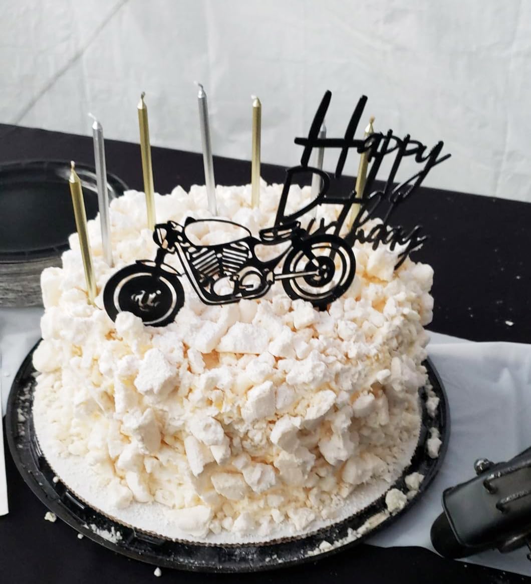 Mua JeVenis 2 PCS Black Motorcycle Cake Topper Scooter Happy Birthday ...