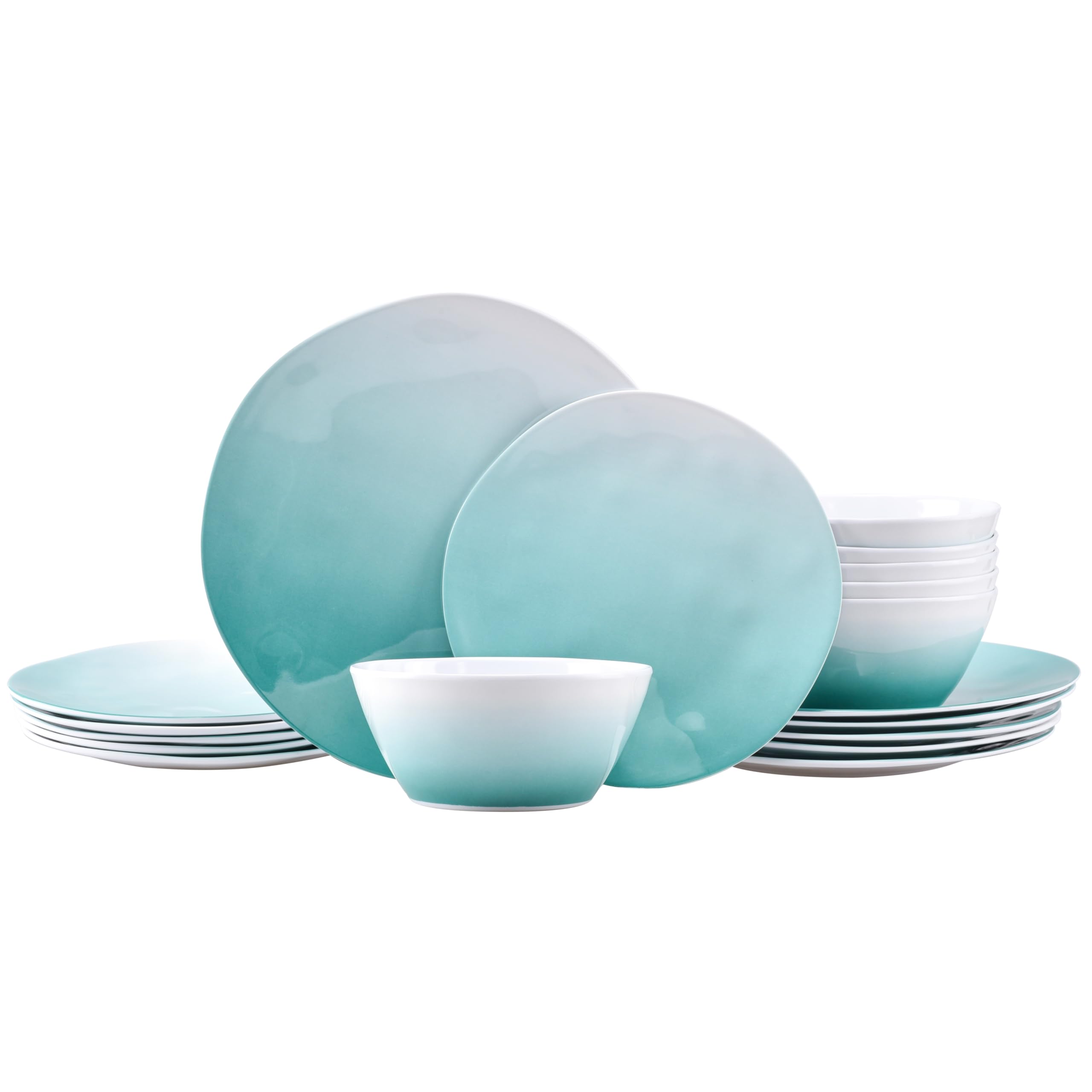 Joviton Home 18-Piece Teal Turquoise Ombre Melamine Dinnerware Sets for ...