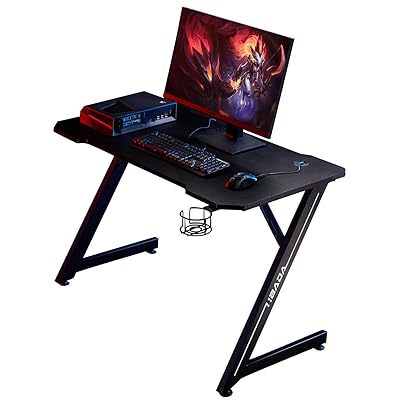 Hbada 44-inch Gaming Desk with Carbon Fiber Texture, Ergonomic Design ...