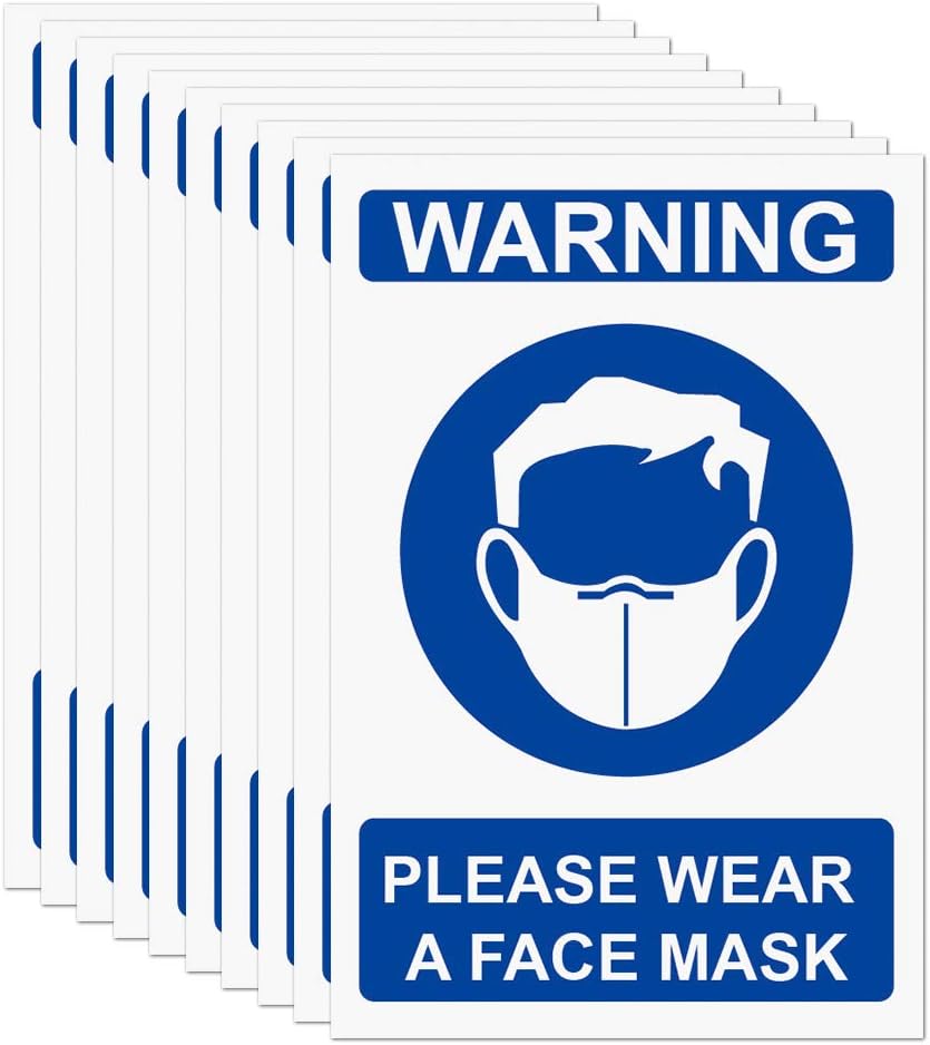 10 Pcs Blue ‘Please Wear A Mask Signs’ Sticker,200mm X 300mm A4 Self ...