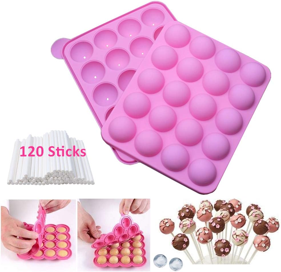 Cake Pop Moulds Silicone Lollipop Mould +120 Sticks Ice Ball Tray Molds ...