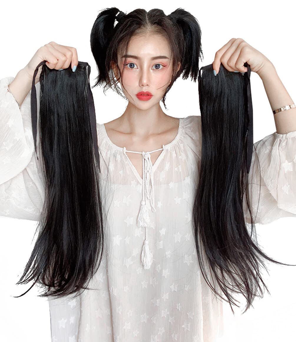 LesafeV 2pcs Ponytail Wig Tie up-Long Straight Hair Extension Cosplay ...