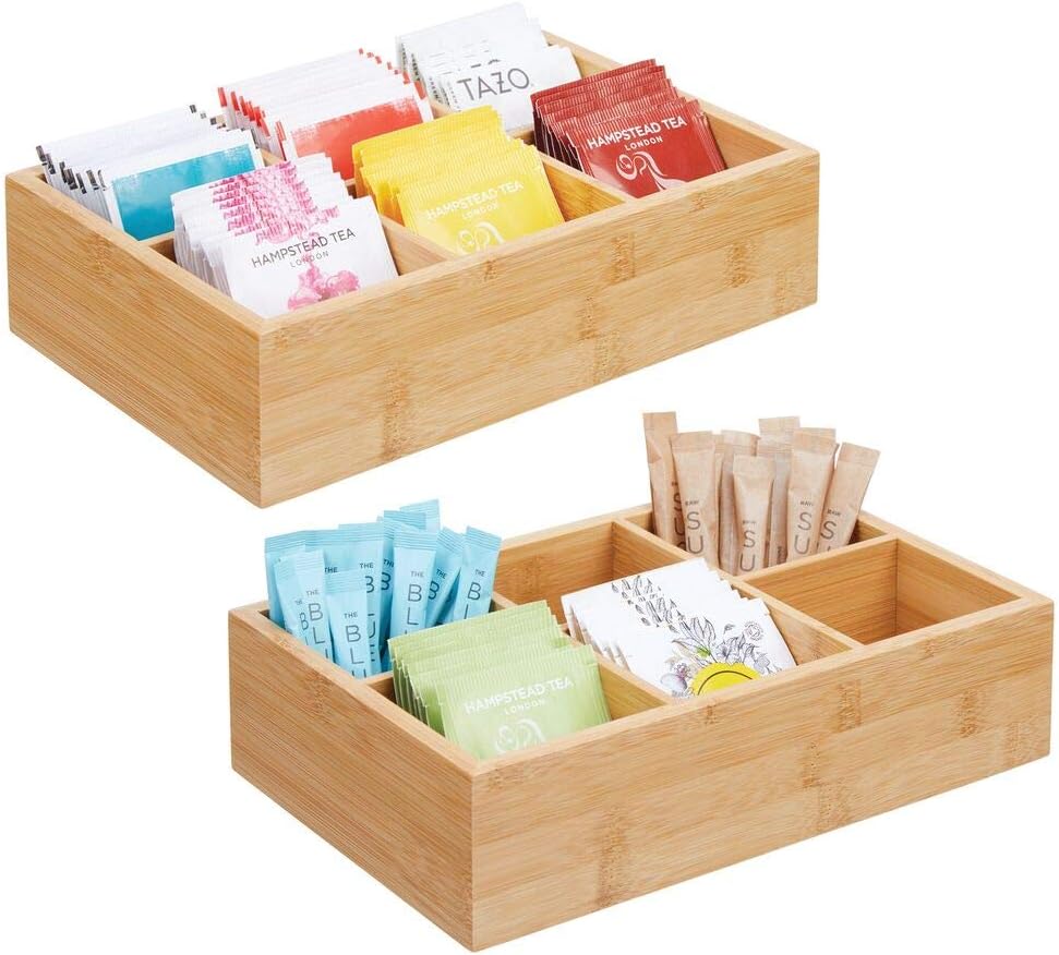 mDesign Set of 2 Kitchen Storage Box – Open-Top Bamboo Storage Tray ...