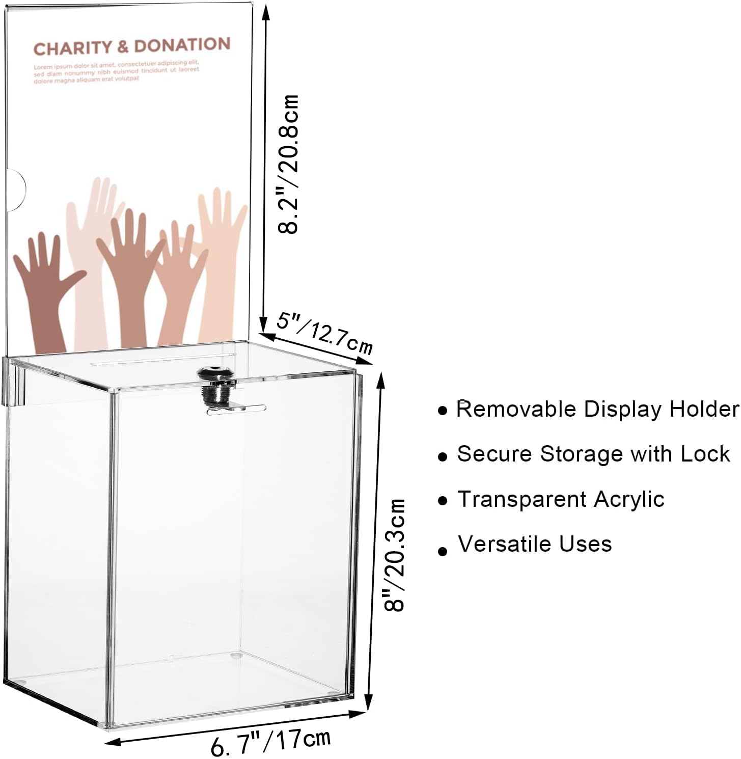 Mua Youeon Large Acrylic Donation Box with Lock, 6.7 x 5 x 16 in Clear ...