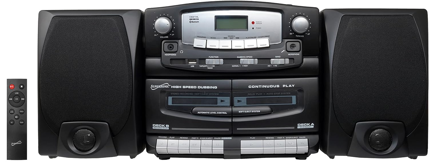 Supersonic Black Edition Vintage Bluetooth Stereo System Home Music ...