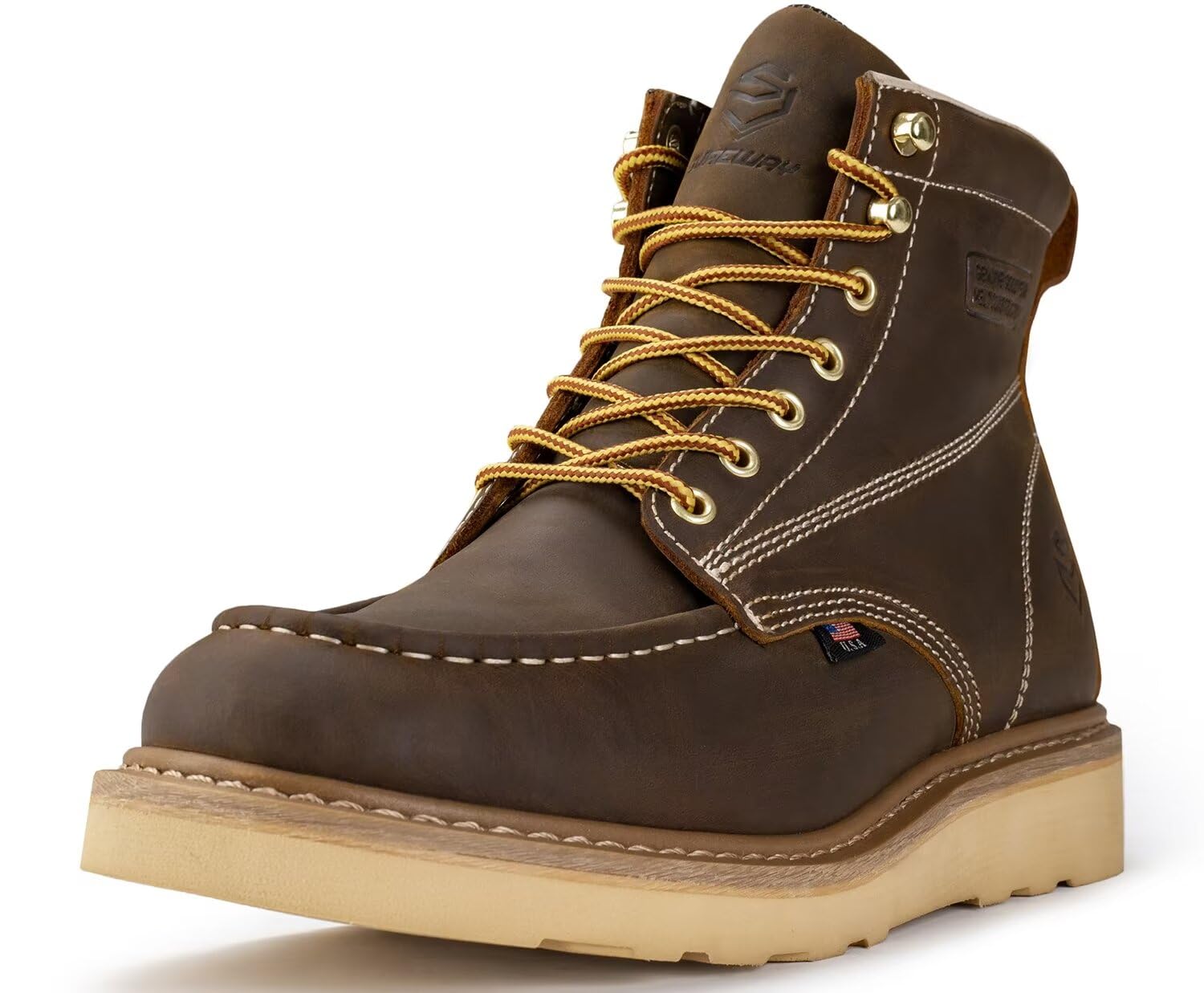 SUREWAY 6” Wedge Moc Toe Work Boots for Men - Soft Toe, Premium Full ...