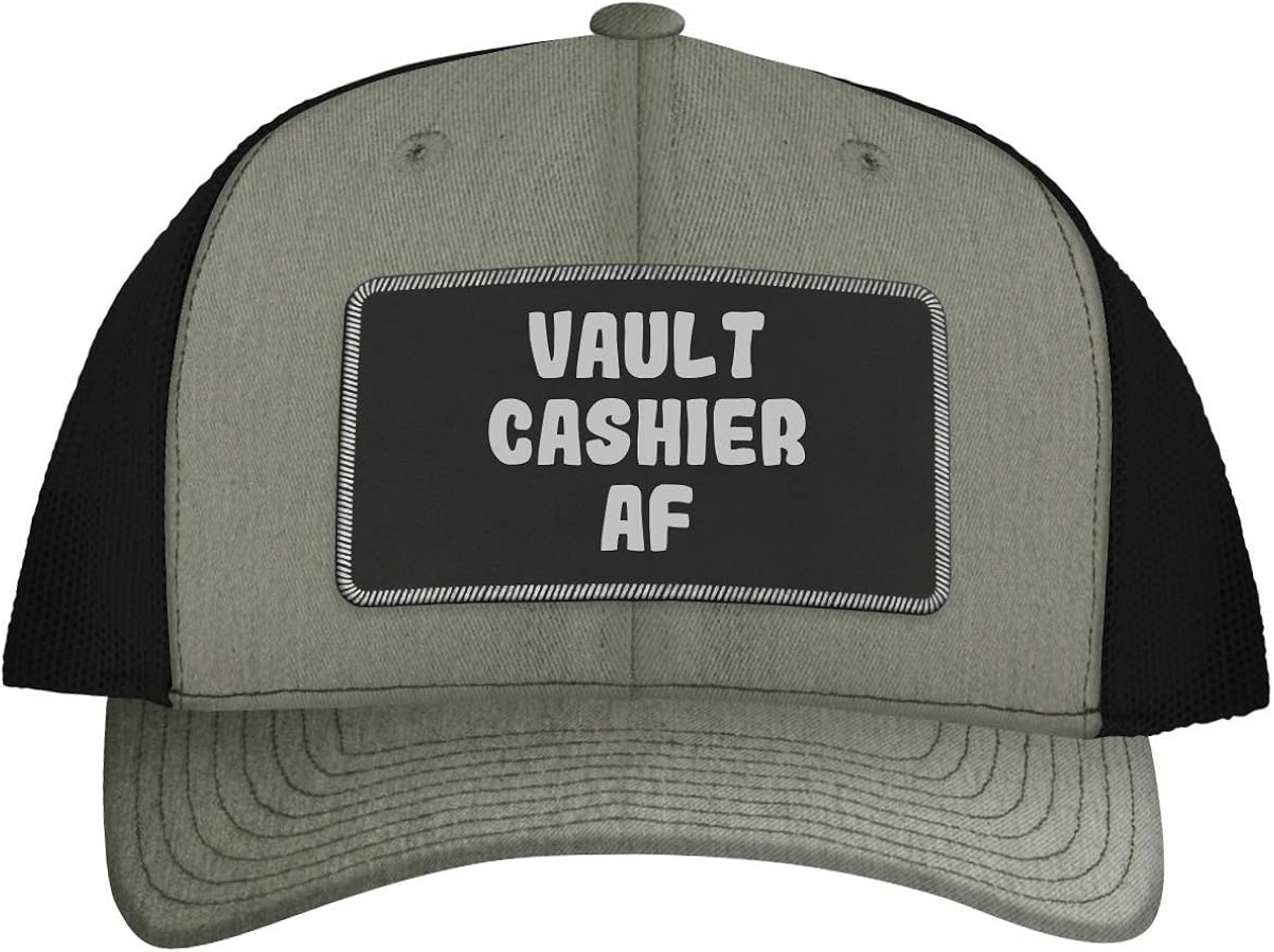 Amazon.com: Vault Cashier AF - Leather Black Patch Engraved Trucker Hat ...