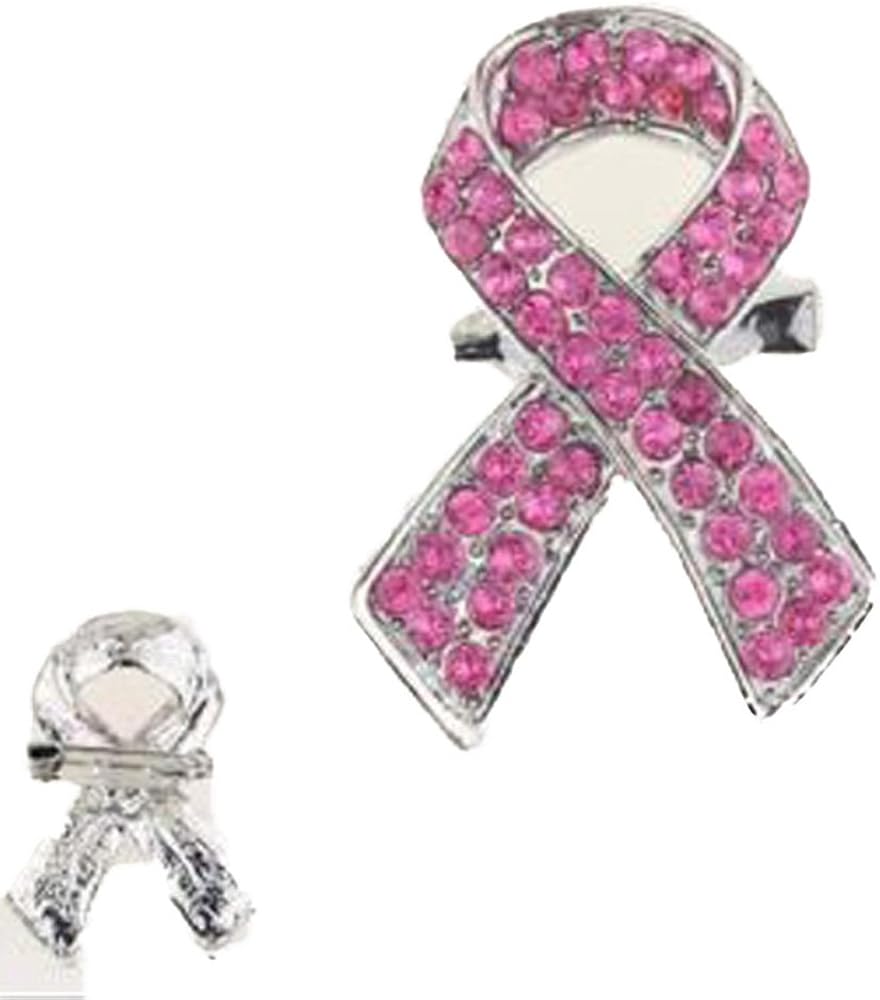 Amazon.com: Breast Cancer Pink Ribbon Rhinestones Brooches 6 Pc Pack ...
