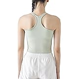 ATTRACO Women Ribbed Workout Crop Tops with Built in Bra Yoga Racerback Tank Top Tight Fit at ...
