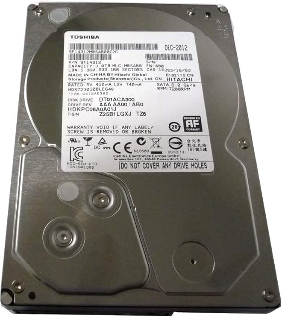 Amazon.com: Toshiba DT01ACA050 / HDKPC05 3.5-Inch 500GB 7200 RPM SATA3 ...