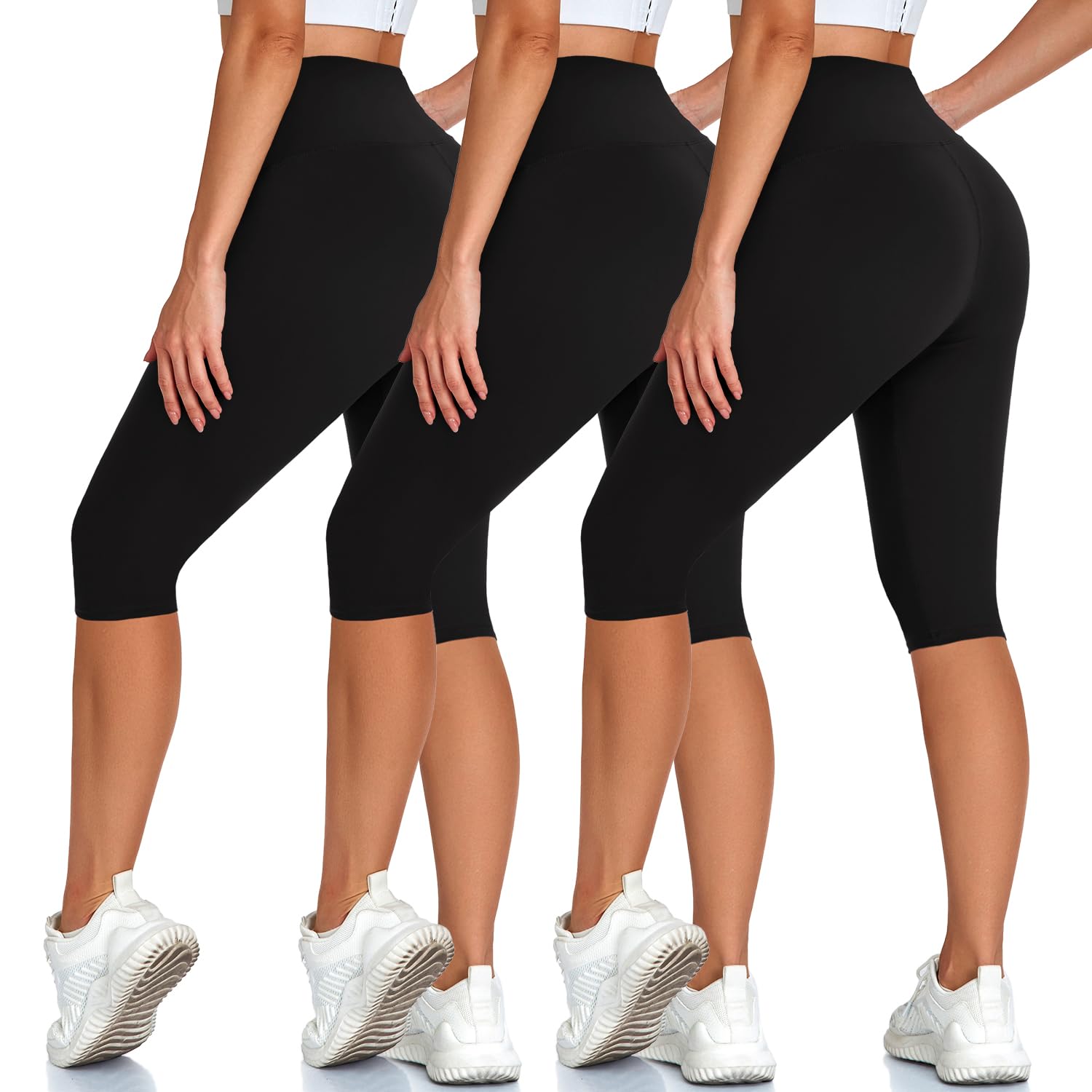 Hi Clasmix 3 Pack Women's Knee Length Leggings-High Waisted Capri Pants ...