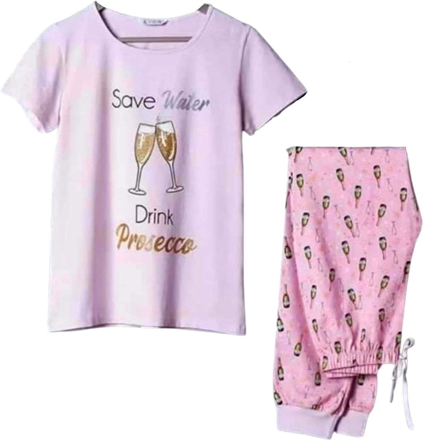 Pink Prosecco 100% cotton Pyjamas Set: Amazon.co.uk: Clothing