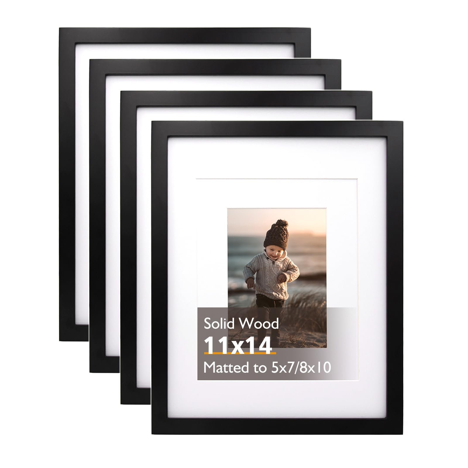KINLINK 11x14 Picture Frame Black, Solid Wood Frames with Acrylic ...
