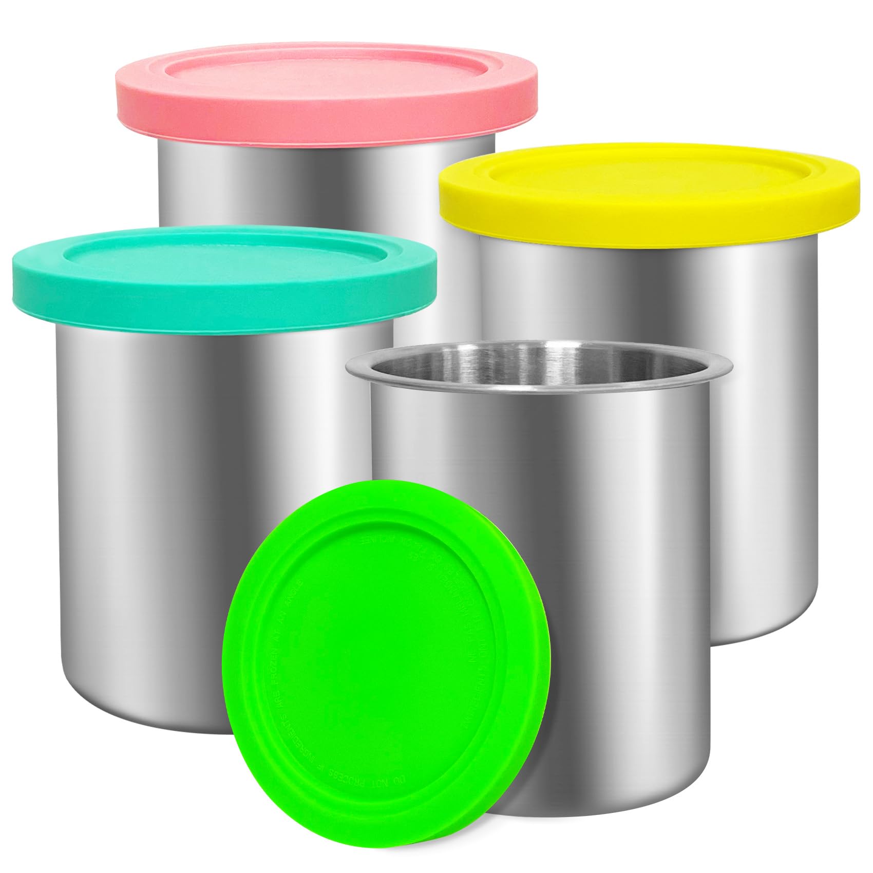 Stainless Steel Fit for ninja Creami Deluxe Containers– 4 Pack, 24 oz ...