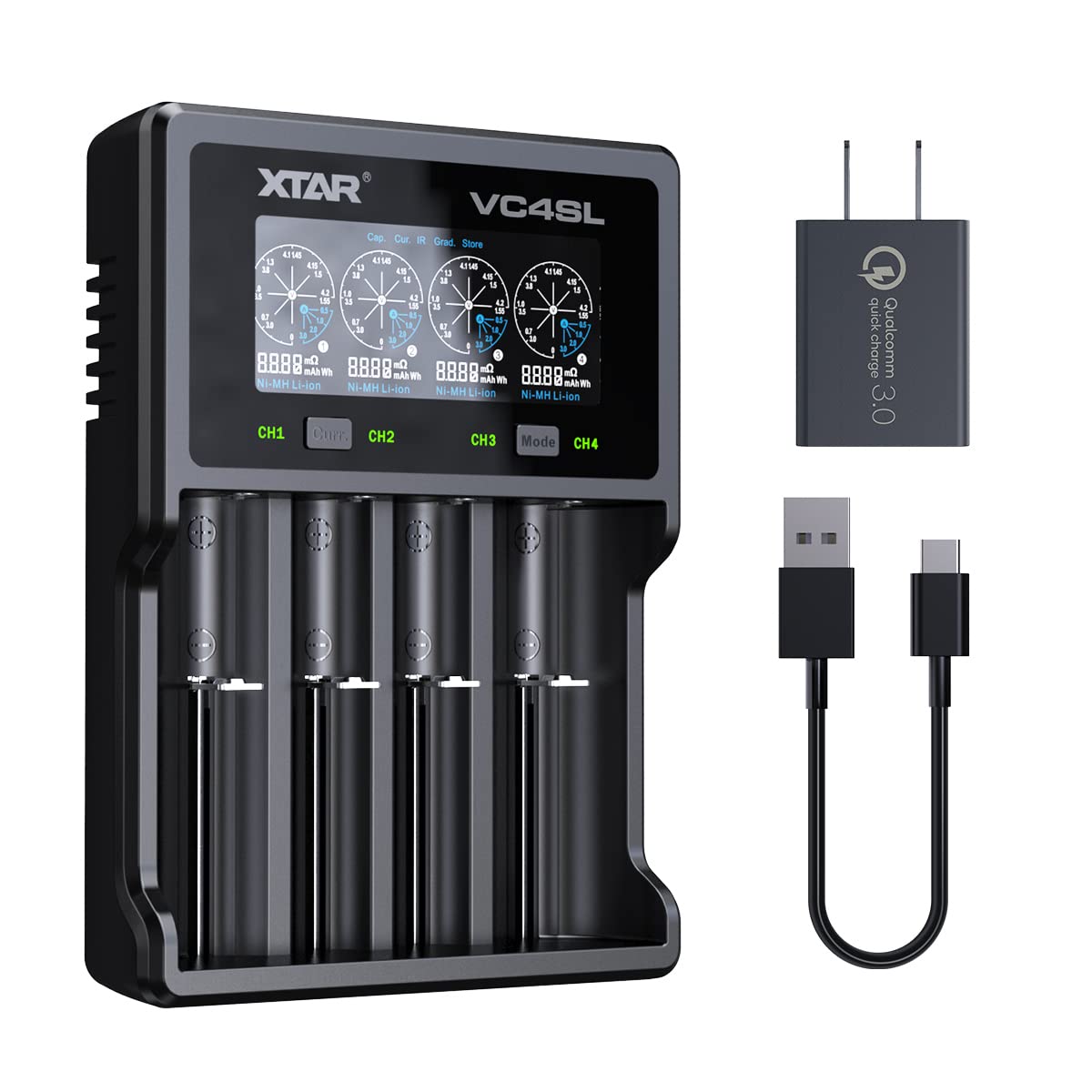 XTAR VC4SL Battery Charger,Included QC3.0 Adapter Charge Liion and Ni ...