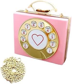 Amazon.com: Pink Vintage Rotary Phone Dial Hard Acrylic Clutch Purse ...