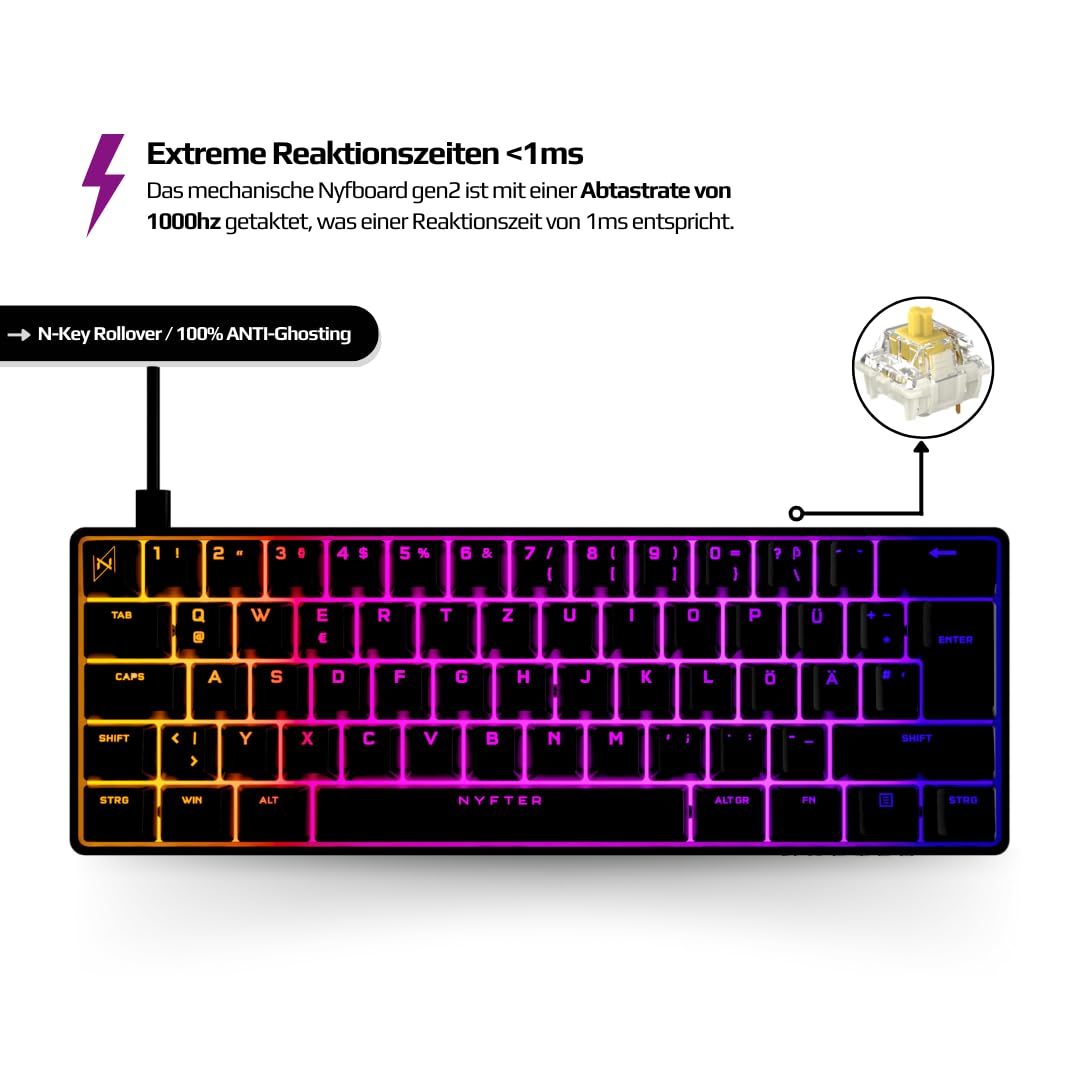 Mua Nyfter - 60% Gaming Keyboard - DOPPELTE Dämpfung, PRE-LUBED Gateron ...