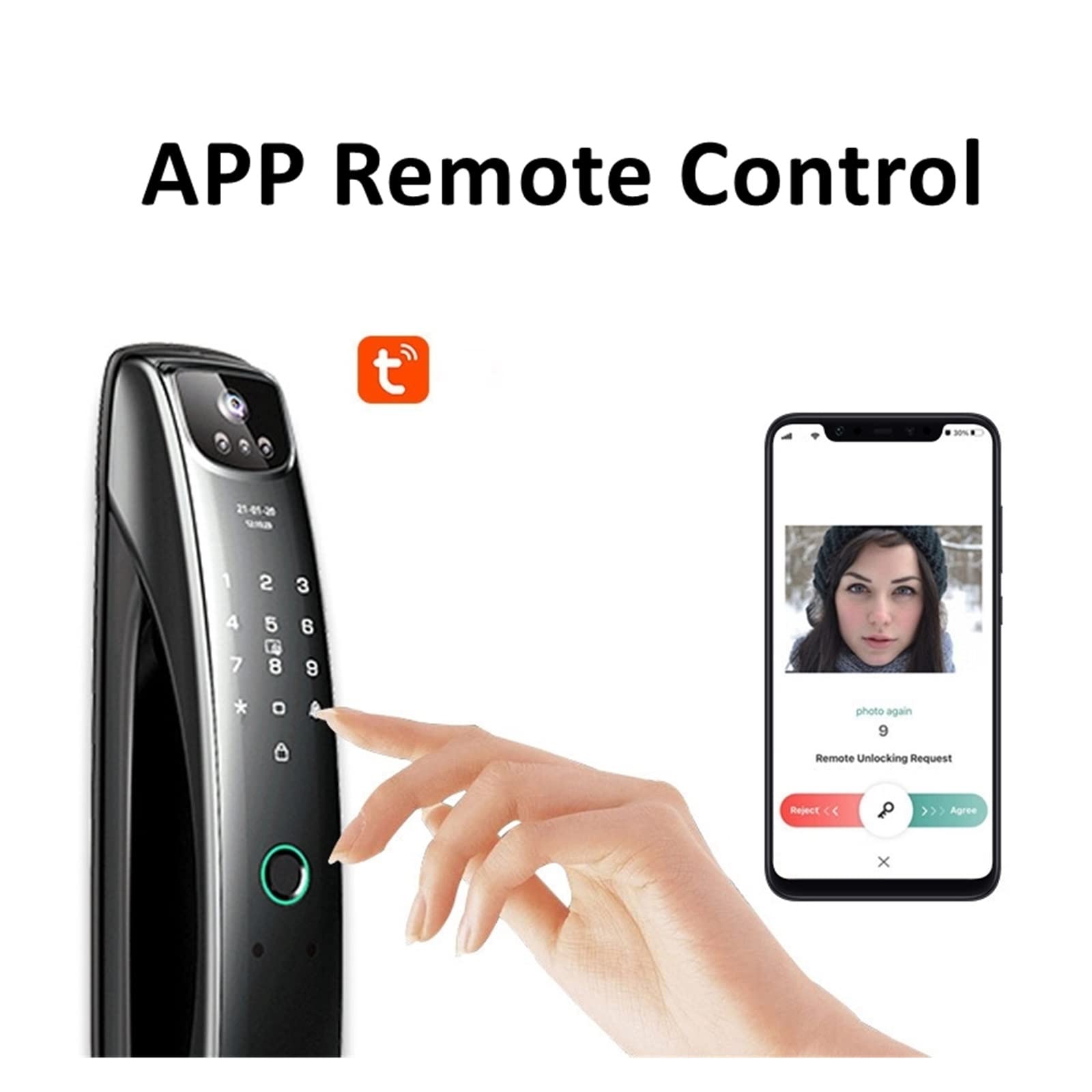 Smart Lock WiFi 3D Face Recognition Video Intercom Auto Monitoring Camera Fingerprint Password ...