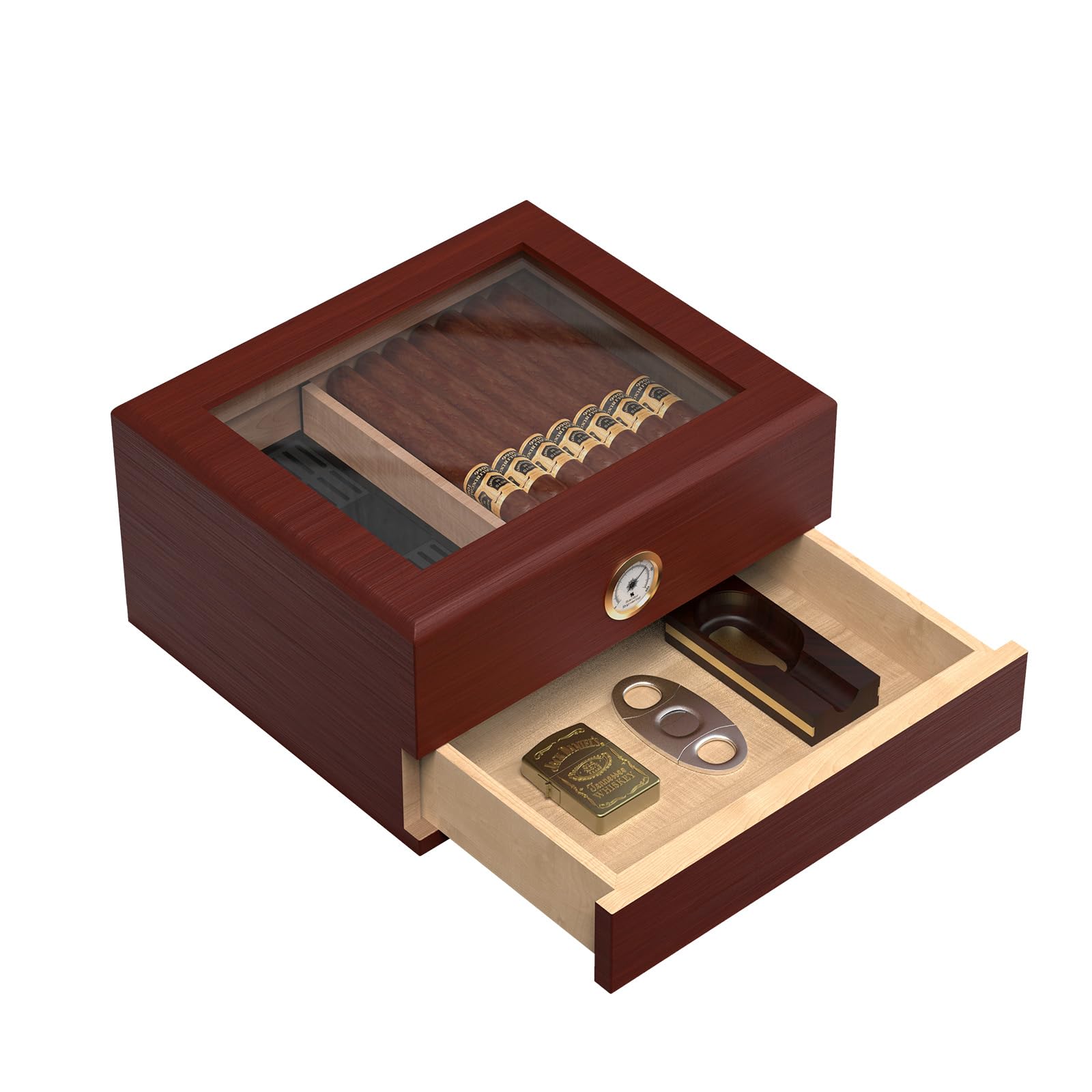 Desktop Cigar Humidor, Glass Top Cigar Humidor Spanish Cedar Wood Cigar ...