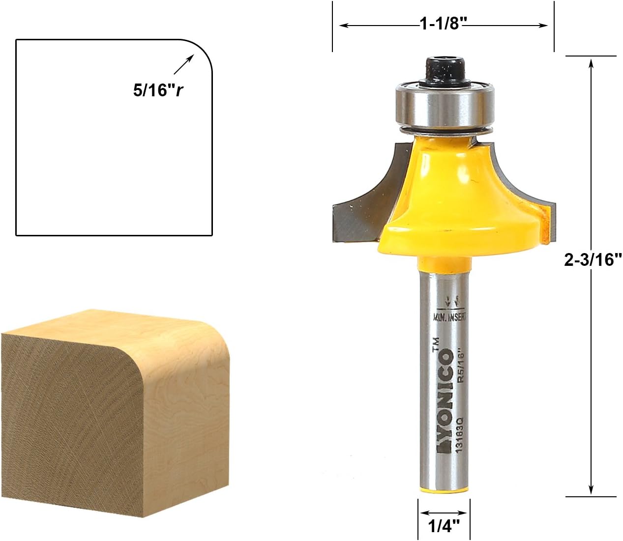Yonico 13163q 5/16-Inch Radius Round Over Edge Forming Router Bit 1/4 ...