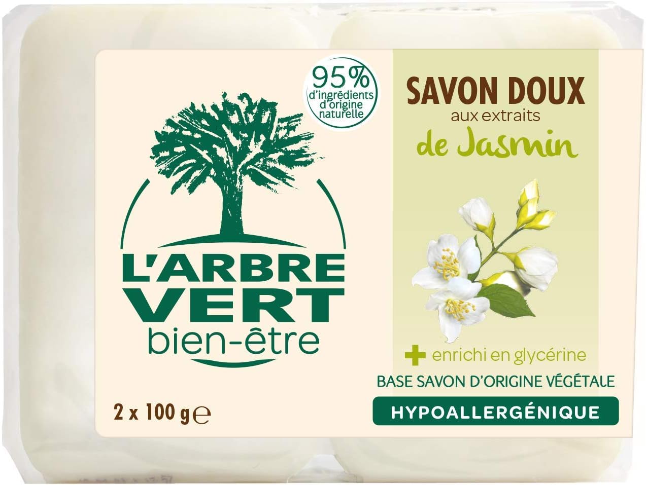 L’Arbre Vert Soap Solid Jasmine, 1 Pack of 2 Pieces, 200 g – BigaMart