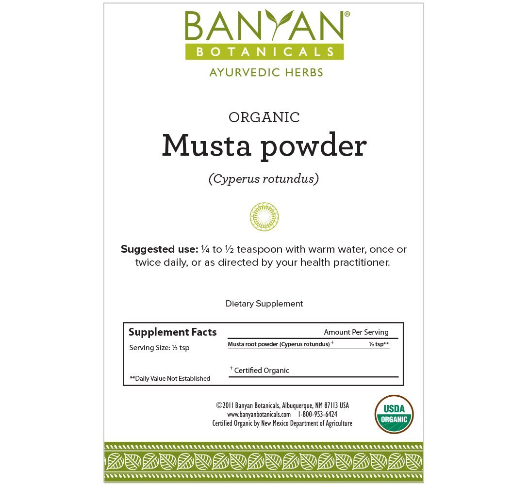 Banyan Botanicals Musta Powder - Certified Organic, 1/2 Pound - Cyperus ...