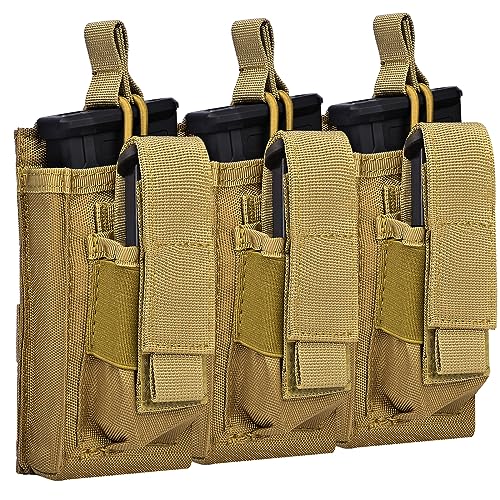 Rifle and Pistol Mag Pouch, Open-Top Molle Double/Triple AR Magazine ...