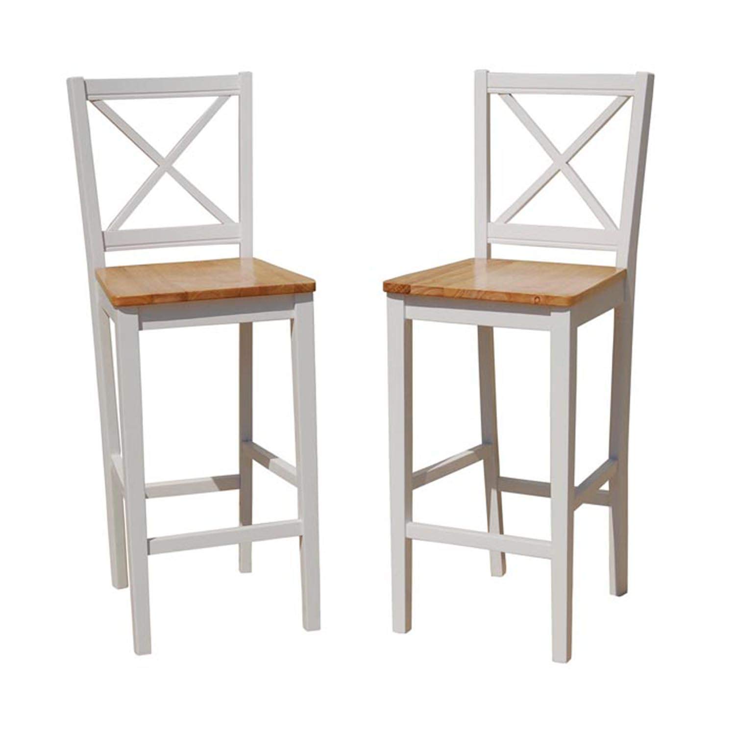 TMS 30 inch Virginia Cross Back Stools (Set of 2), White/natural