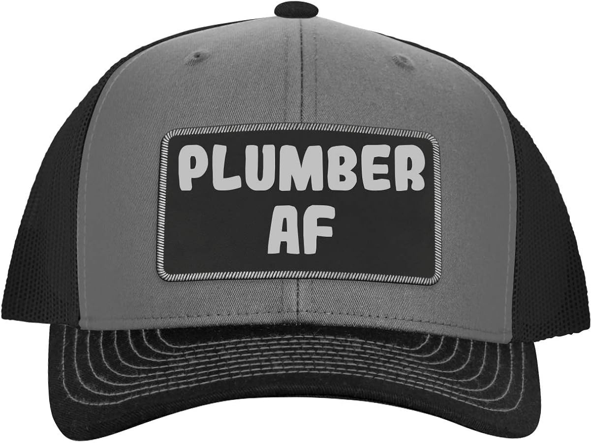 Plumber AF - Leather Black Patch Engraved Trucker Hat, Grey-Steel, One ...