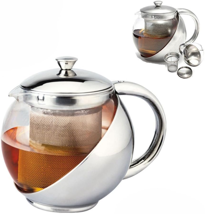 Amazon.com: Stainless Steel Glass Tea Pot With Leaf Infuser Strainer ...
