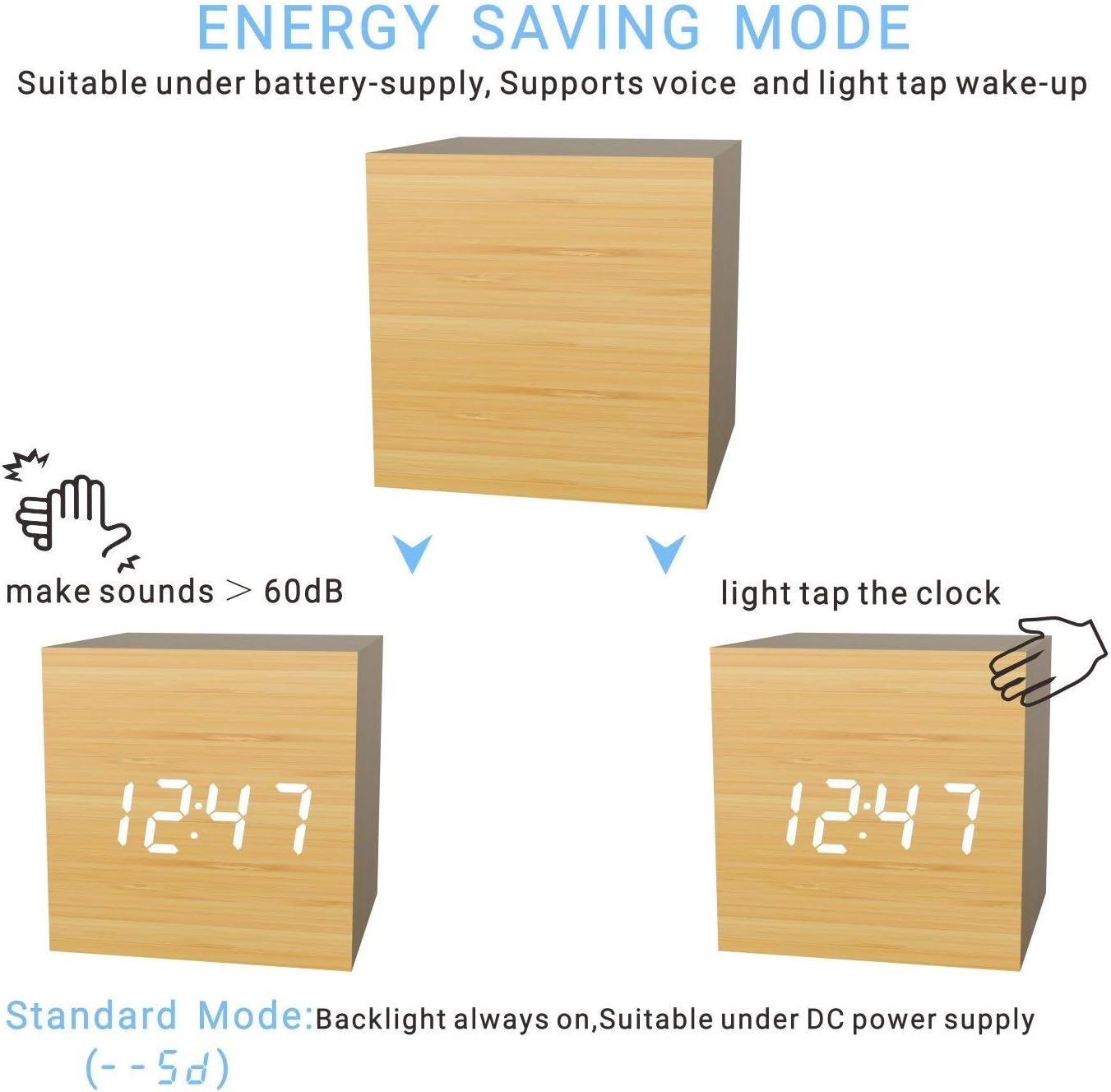 Micar Digital Alarm Clock Wooden Alarm Clock USB/Battery Powered, Desk ...