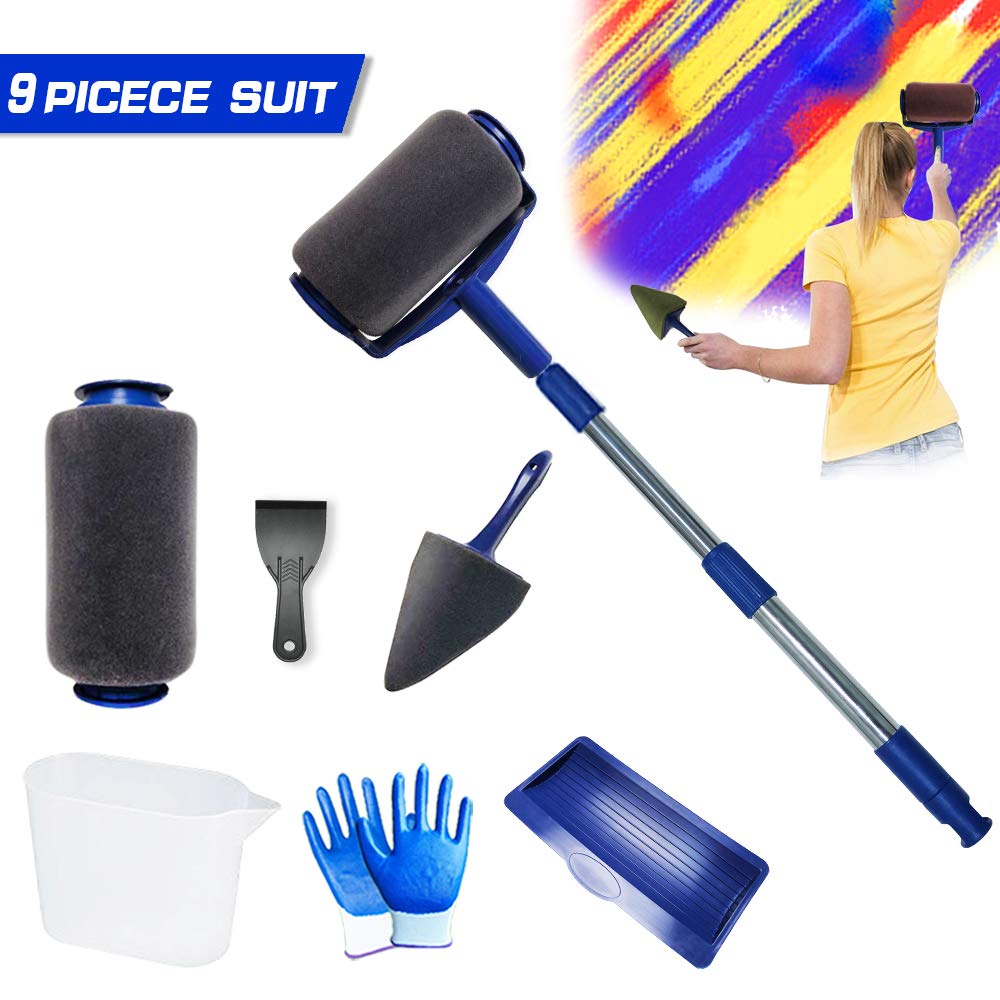 Farbroller Set - 9 Stücke Malerrolle mit Sticks, Nahtlose ...