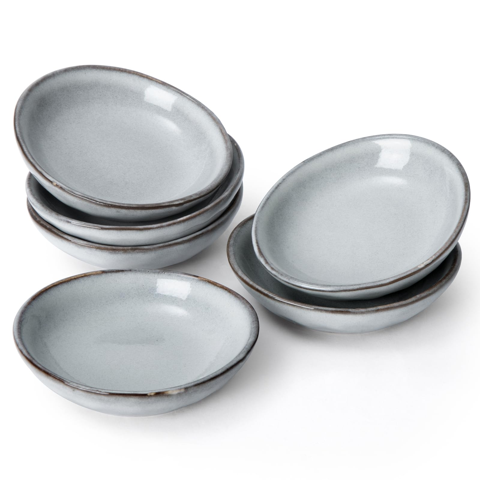 Famiware Ocean Soy Sauce Dishes of 6, Oval Dipping Sauce Cups/Bowls ...