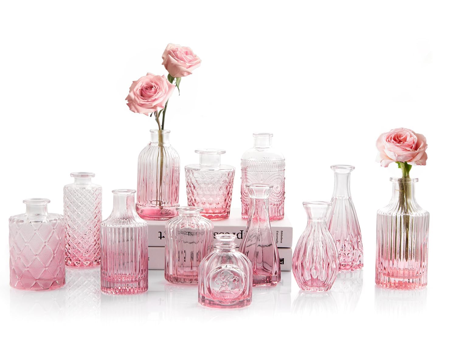TBWIND Pink Glass Bud Vases Set of 12, Vintage Mini Vases for ...