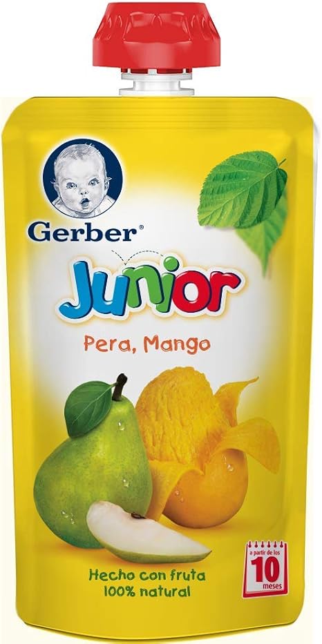 Gerber Junior Snack Pera y Mango, Etapa 4. 120 gramos. Paquete de 12 ...