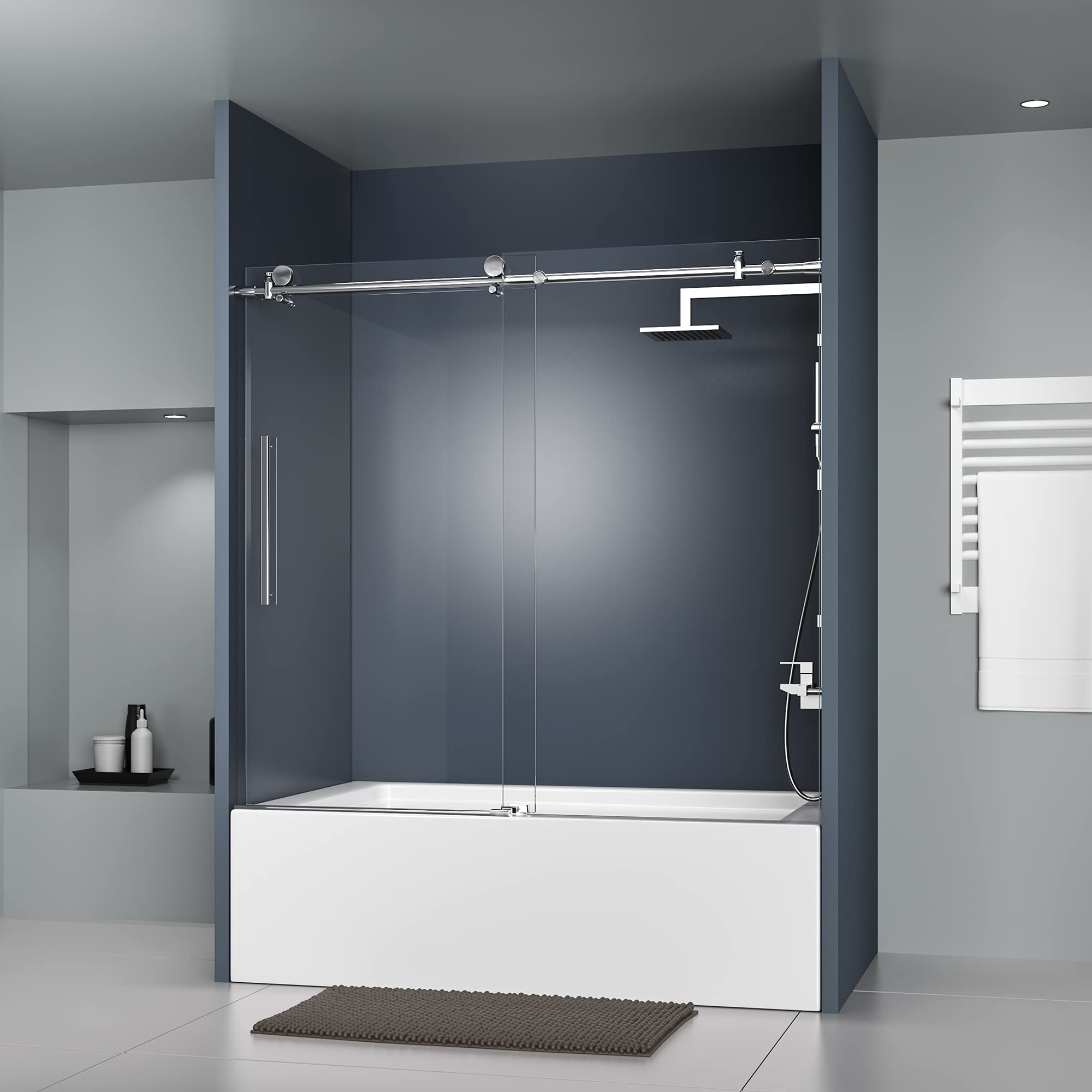 DELAVIN 56-60 in. W x 59 in. H Frameless Bathtub Door, Water Repellent ...