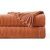 BATTILO HOME Caramel Throw Blanket with Fringe Geometric Bed Throws ...