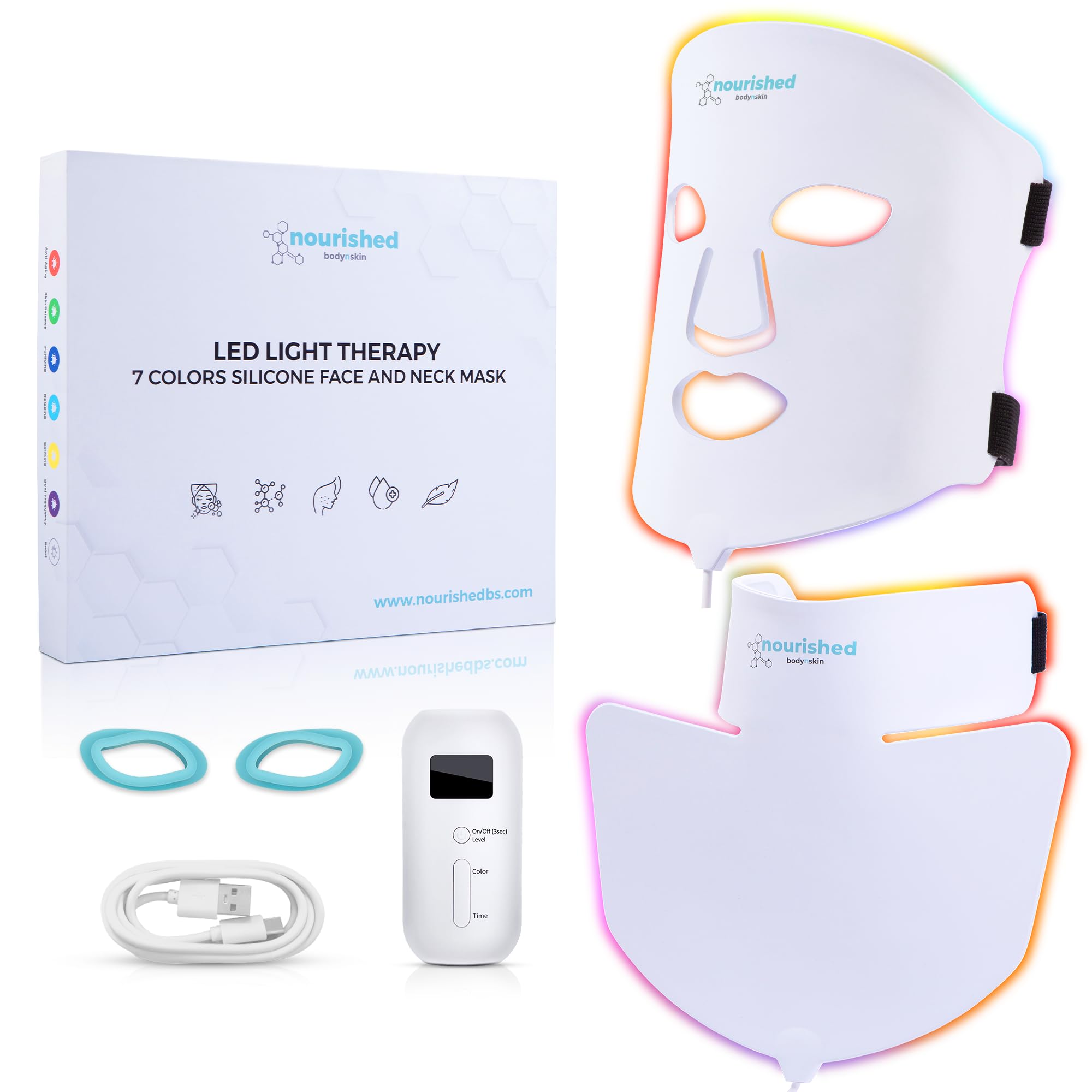 Nourished Bodynskin LED Light Therapy Face & Neck Mask - Facial Skin ...