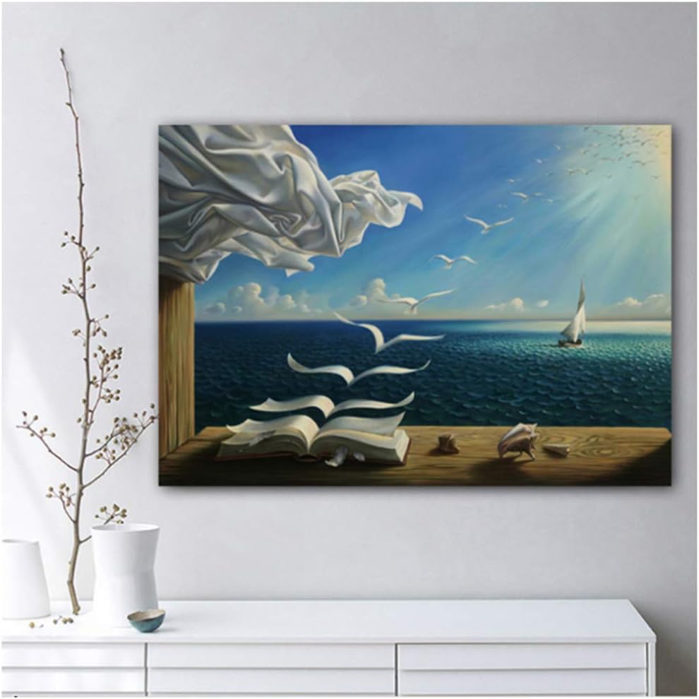 ZMFBHFBH Salvador Dali Canvas Art Print Poster The Waves Book Sailboat ...
