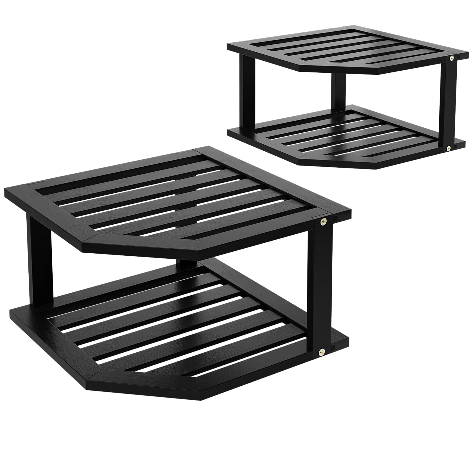 VERTORGAN Bamboo Corner Shelf(2 Pack),2 Tier Plate Organizer for ...