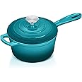 Amazon.com: Enameled Cast Iron Sauce Pan with Lid, Leonyo 1 Quart ...