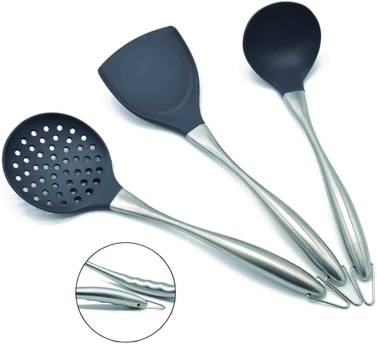 Sam Supplies Kitchen Utensil Set,3 Pieces Silicone Stainless Kitchen ...