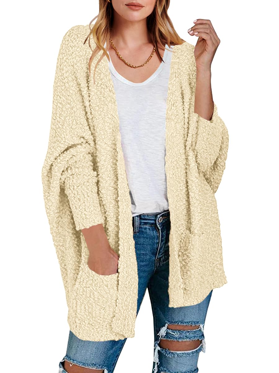 ANRABESS Women Open Front Fuzzy Batwing Sleeve Lightweight Oversized ...